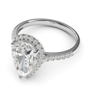 10k White Gold Simulated Pear-Shaped Diamond Halo Engagement Ring with Side Stones Promise Bridal Ring (7)