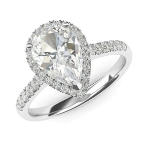 10k White Gold Simulated Pear-Shaped Diamond Halo Engagement Ring with Side Stones Promise Bridal Ring (7)