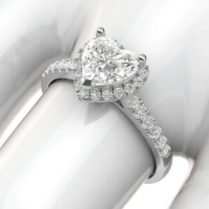 10k White Gold Simulated Heart-shaped Diamond Halo Engagement Ring with Side Stones Promise Bridal Ring (6)