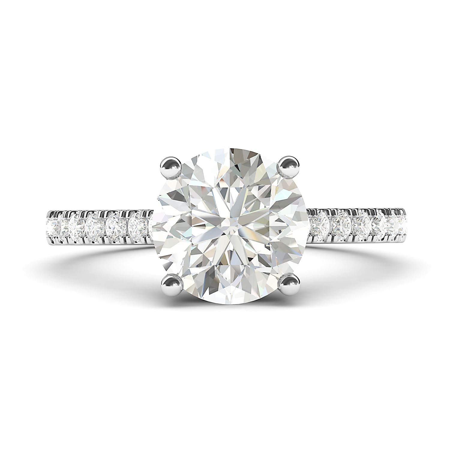 10k White Gold 2CT Classic 4-Prong Simulated Diamond Engagement Ring with Side Stones Promise Bridal Ring (6.5)