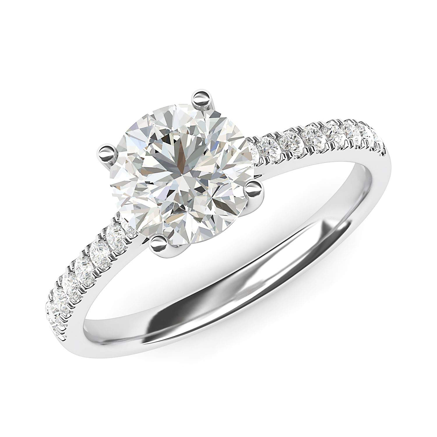 10k White Gold 2CT Classic 4-Prong Simulated Diamond Engagement Ring with Side Stones Promise Bridal Ring (6.5)