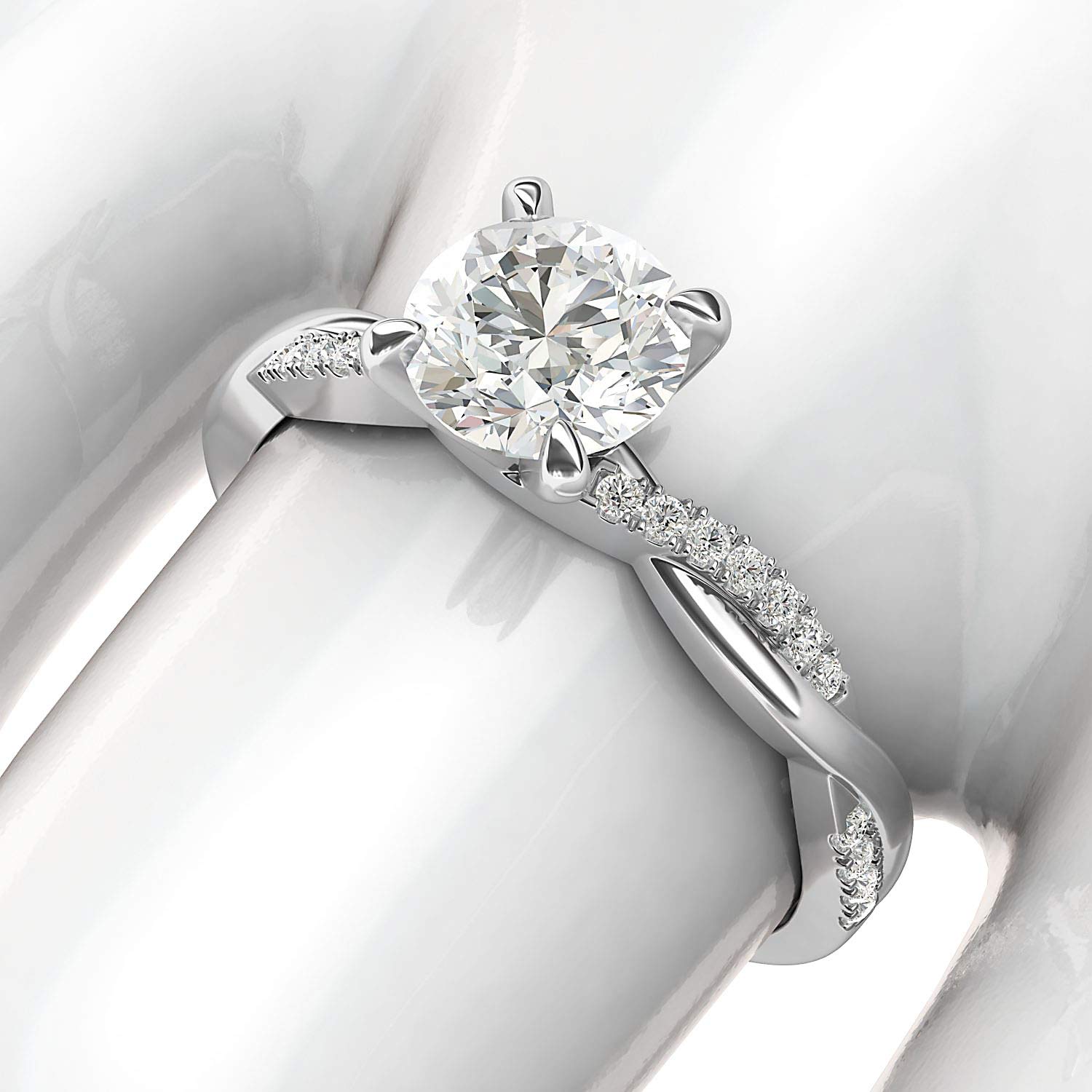 10k White Gold 4-Prong Petite Twisted Vine Simulated 1.0 CT Diamond Engagement Ring Promise Bridal Ring (7.5)