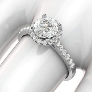 10k White Gold Classic Simulated Round Brilliant Cut Diamond Halo Engagement Ring with Side Stones (9)