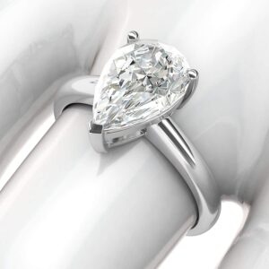 10k White Gold 8x12mm Simulated Pear-shaped Diamond Engagement Ring Domed Band Promise Bridal Ring (4.5)