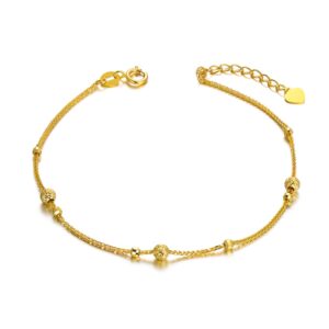 18k solid gold bracelet for women, dainty real gold beads ball adjustable chain bracelet fine jewelry anniversary christmas gift for her, wife, mom, girls, 6.5"-7.5"