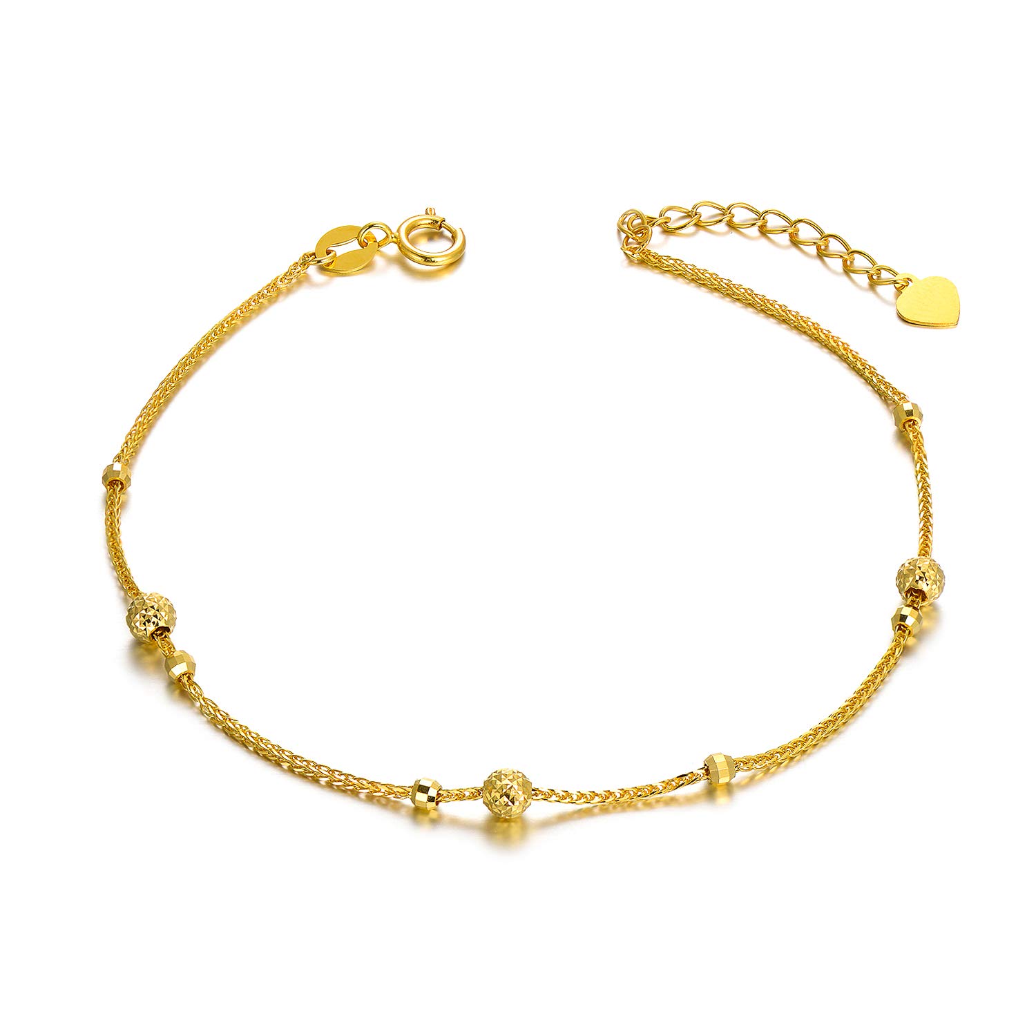 18K Solid Gold Bracelet for Women, Dainty Real Gold Beads Ball Adjustable Chain Bracelet Fine Jewelry Anniversary Christmas Gift for Her, Wife, Mom, Girls, 6.5"-7.5"