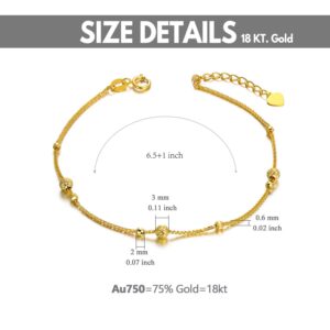 18K Solid Gold Bracelet for Women, Dainty Real Gold Beads Ball Adjustable Chain Bracelet Fine Jewelry Anniversary Christmas Gift for Her, Wife, Mom, Girls, 6.5"-7.5"