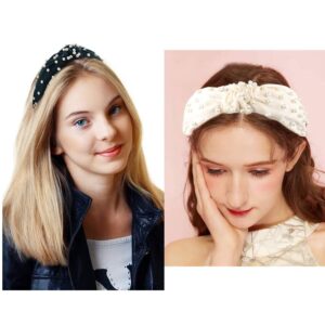 FEDANS Pearl Headbands Knotted Headbands for Women 3 Colors, Knot Turban Headband Fashion Hair Bands Wide Headbands