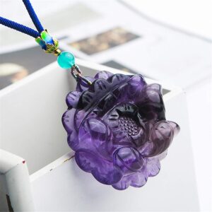 Muko Gemstone Natural Purple Amethyst Quartz Crystal Flower Women Uruguay Rare Pendant 51x16mm AAAAA