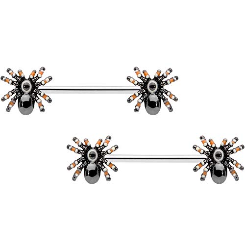 Body Candy 14G Womens Nipplerings Piercing 316L Steel 2Pc Tarantula Spider Barbell Nipple Ring Set 5/8"