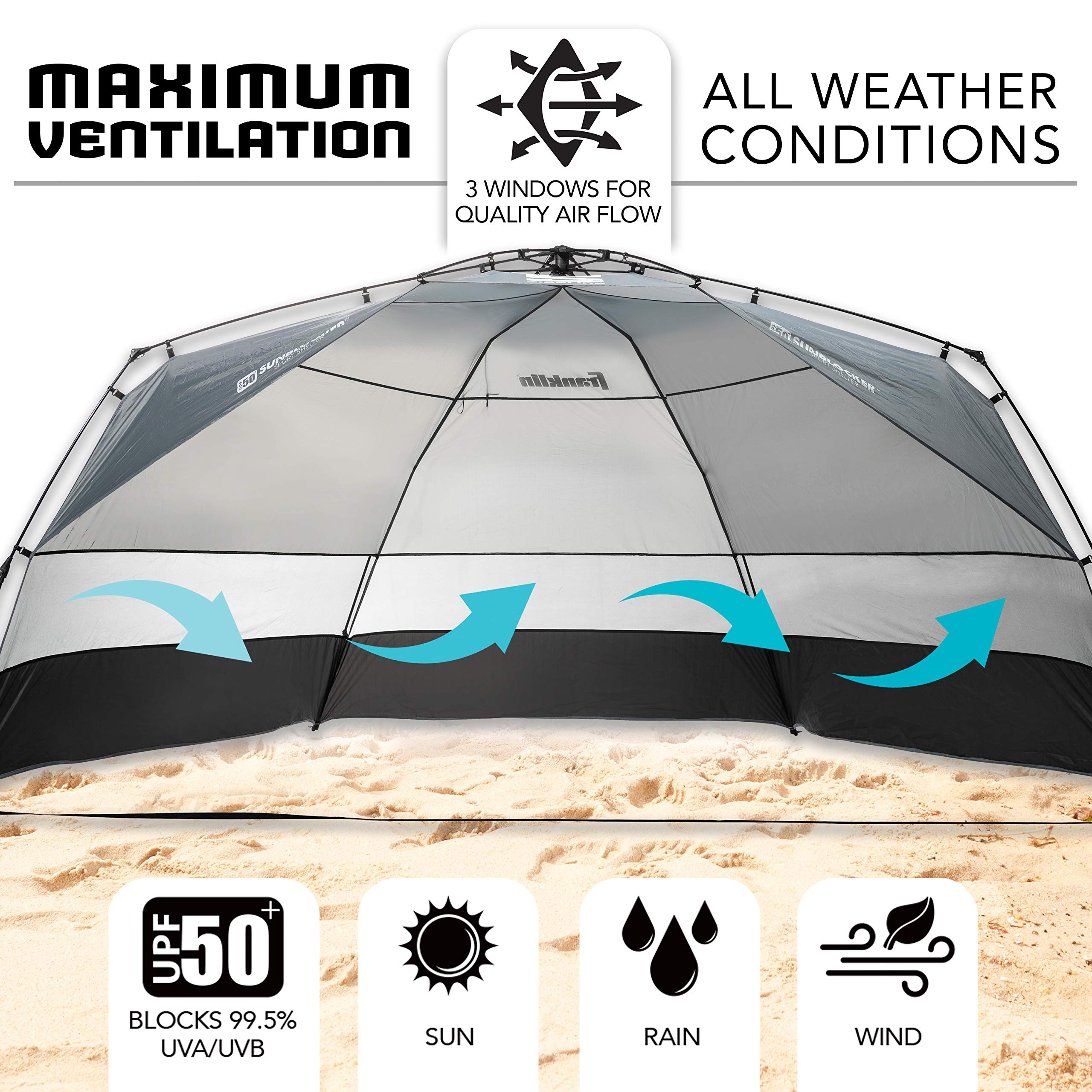 Franklin Sports Sideline Team Sunblocker Shelter - Easy Set Up - Portable and UPF 50+ Protected - Great for Beach and Sports Games - Soccer - Lacrosse - Baseball - Football - Field Hockey