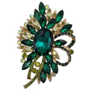 selovo huge big large flower bow brooch decoration green scarf pin gold tone