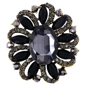 selovo color black brooch pin marquise flower dress accessory gold tone