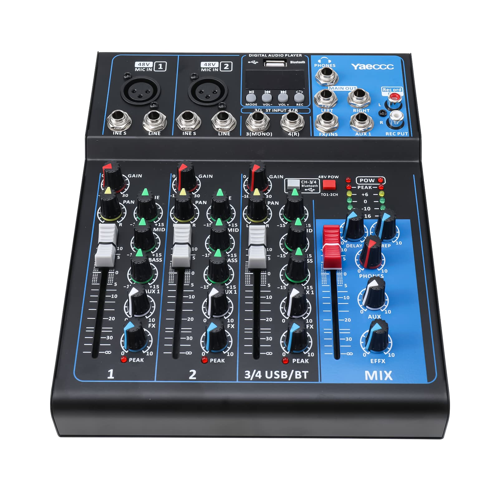 4 Channel Live Studio Stereo Audio bluetooth Mixer Sound Mixing DJ USB Console