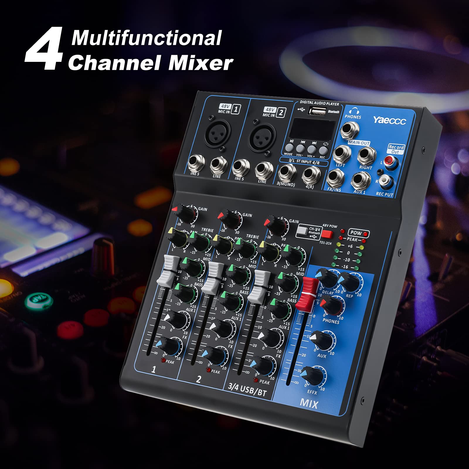 4 Channel Live Studio Stereo Audio bluetooth Mixer Sound Mixing DJ USB Console