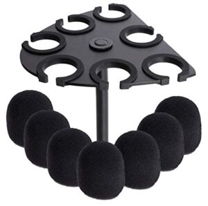 durable seven piece mic holder with seven black wind screens