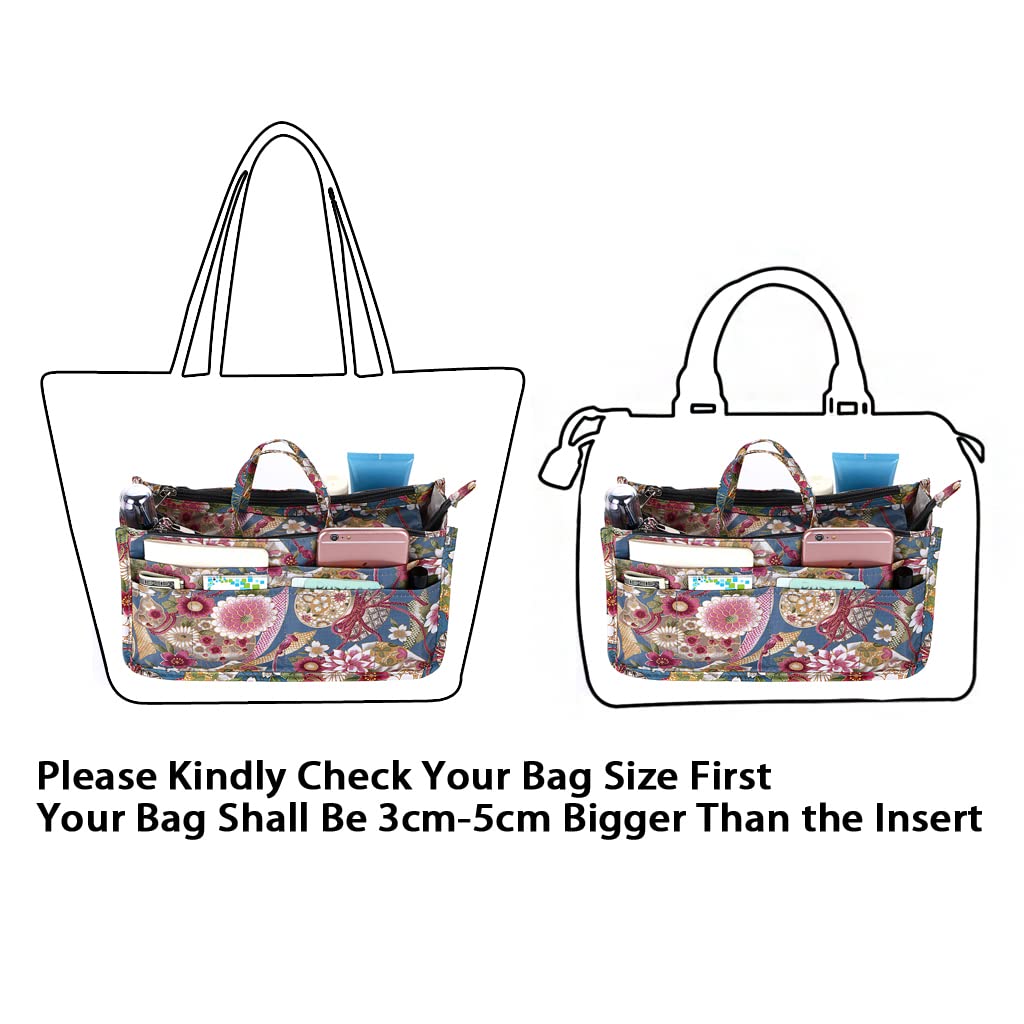 BTSKY Printing Handbag Organizers Inside Purse Insert-High Capacity 13 Pockets Bag Tote Organizer with Handle Sunflower