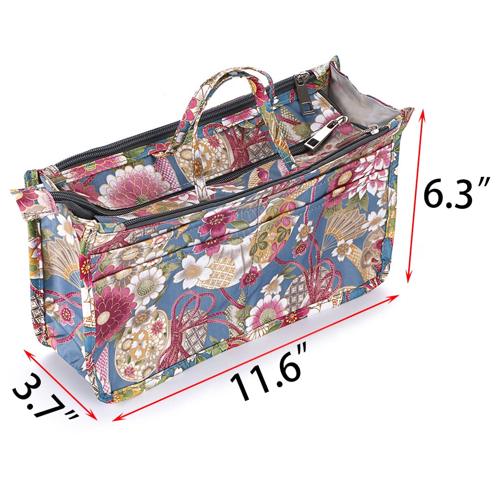 BTSKY Printing Handbag Organizers Inside Purse Insert-High Capacity 13 Pockets Bag Tote Organizer with Handle Sunflower