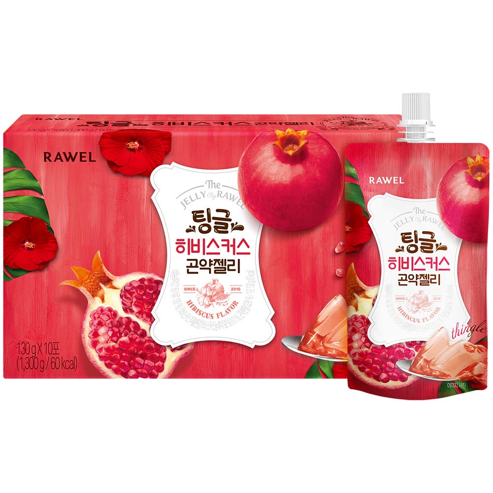 RAWEL Thingle Delicous Konjac Jelly 1box (130ml x 10packs) / 6 Calories/Sugar Free/Low Calories/Fruit Flavor Jelly with low carb/Drinkable Zero Sugar Jelly Dessert (Hibiscus & Pomegrante)