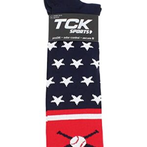 TCK Patriotic USA Baseball Socks with Baseball Bats (Navy/Red/White, Small)