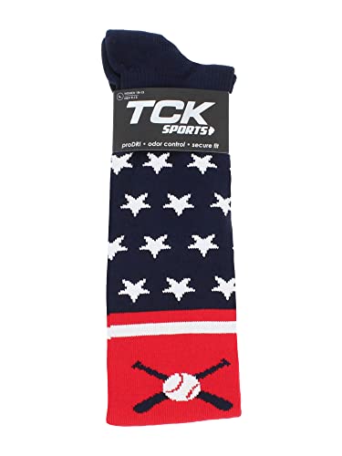 TCK Patriotic USA Baseball Socks with Baseball Bats (Navy/Red/White, Small)