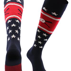 TCK Patriotic USA Baseball Socks with Baseball Bats (Navy/Red/White, Small)