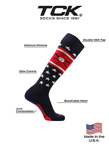 TCK Patriotic USA Baseball Socks with Baseball Bats (Navy/Red/White, Small)