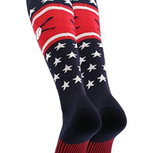 TCK Patriotic USA Baseball Socks with Baseball Bats (Navy/Red/White, Small)