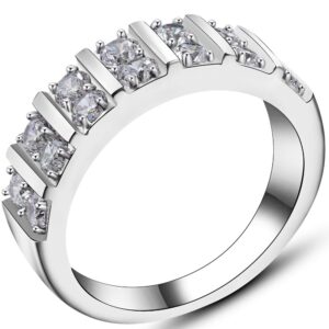 jude jewelers stainless steel cubic zircon eternity wedding engaegment band ring (silver, 7)