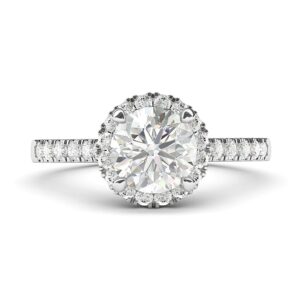 10k white gold classic simulated round brilliant cut diamond halo engagement ring with side stones (6)