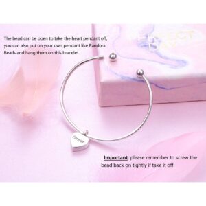 YinShan Cremation Jewelry 925 Sterling Silver Memorial Ashes Keepsake Urn Bangle Bracelet with Heart Drop Pendant Engraved in My Heart Forever (Heart Bracelet without Chain)