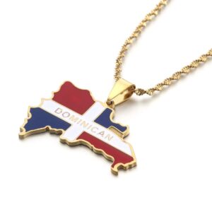 stainless steel dominican map flag pendant necklace dominicans country map jewelry (gold color 3)