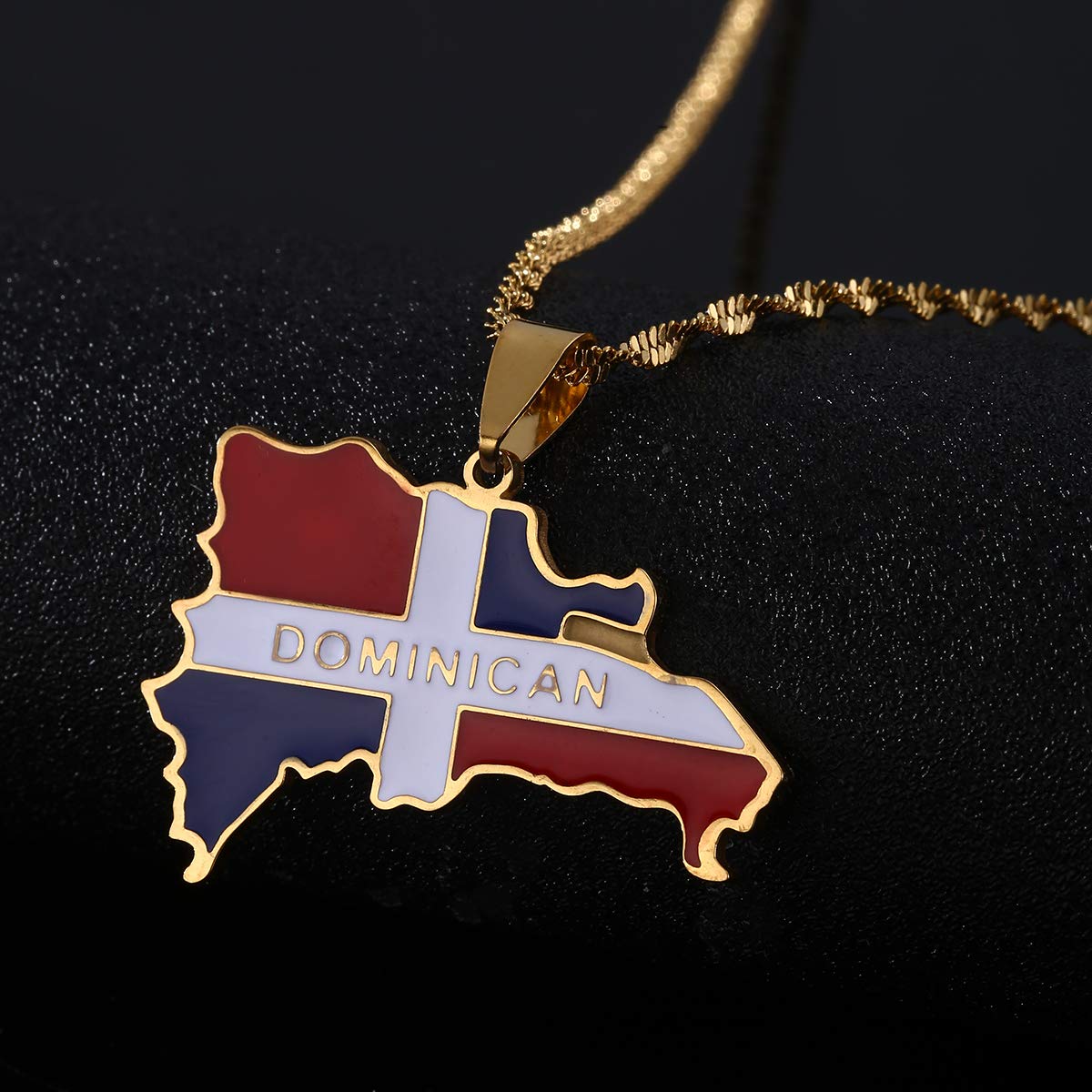 Stainless Steel Dominican Map Flag Pendant Necklace Dominicans Country Map Jewelry (Gold Color 3)