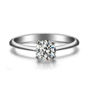 fancime 14k solid white gold 4 prong solitaire brilliance round moissanite simulated diamond engagement wedding ring band for women (1.0ct, d-e color, vvs clarity,) size 6