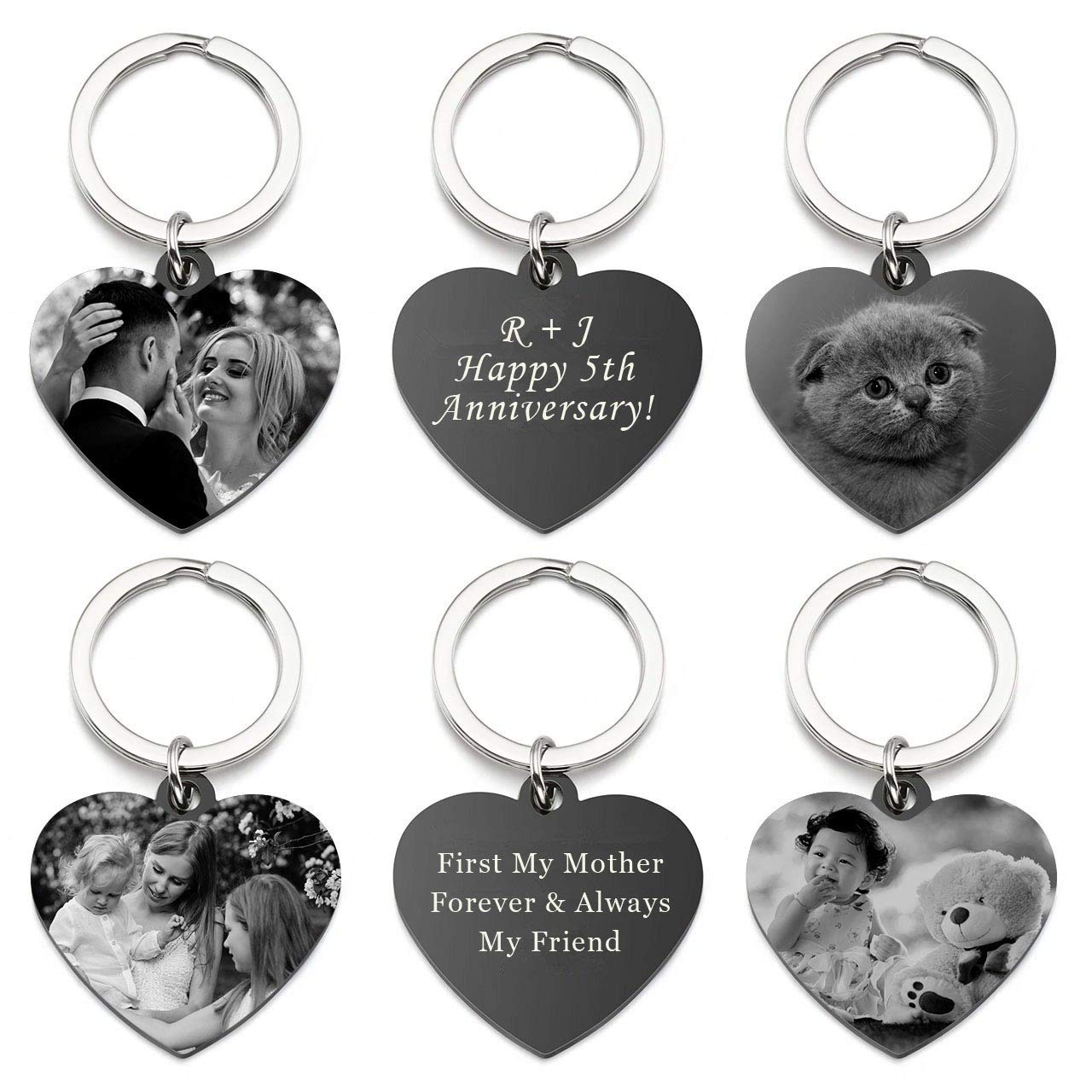 BOPREINA Personalized Custom Photo Picture Keychain Customized Picture Heart Shape Key Chain for Men Women Couple Gifts for Boyfriend Girlfriend Birthday Valentine's Day