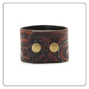 Fusamk Punk Rock Print Pattern Wristband Wide Leather Cuff Bracelet(Brown Leather)