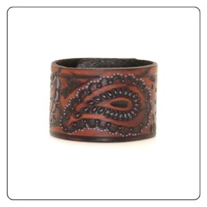 Fusamk Punk Rock Print Pattern Wristband Wide Leather Cuff Bracelet(Brown Leather)