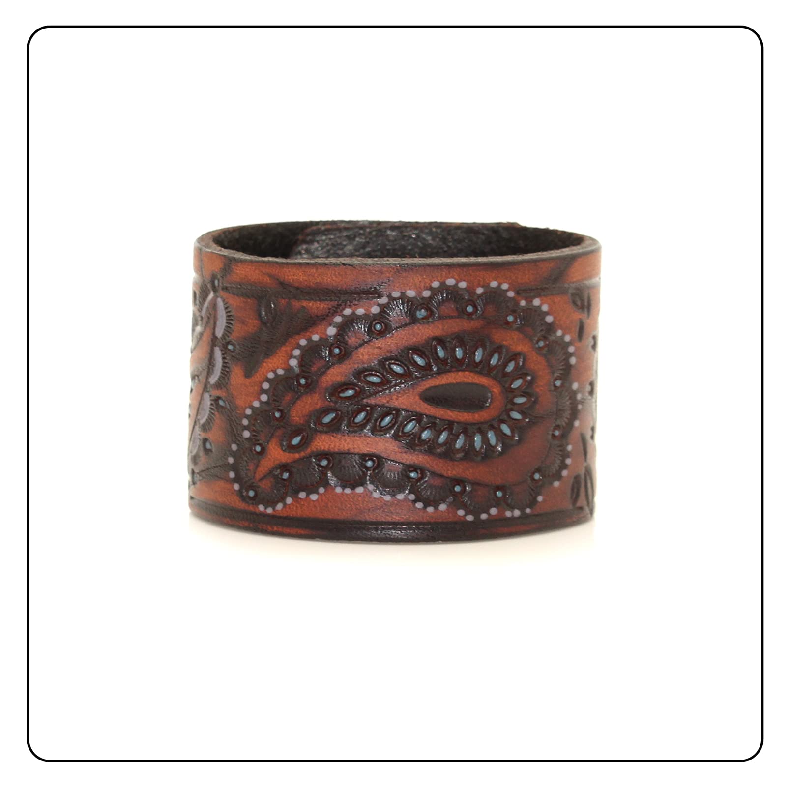 Fusamk Punk Rock Print Pattern Wristband Wide Leather Cuff Bracelet(Brown Leather)