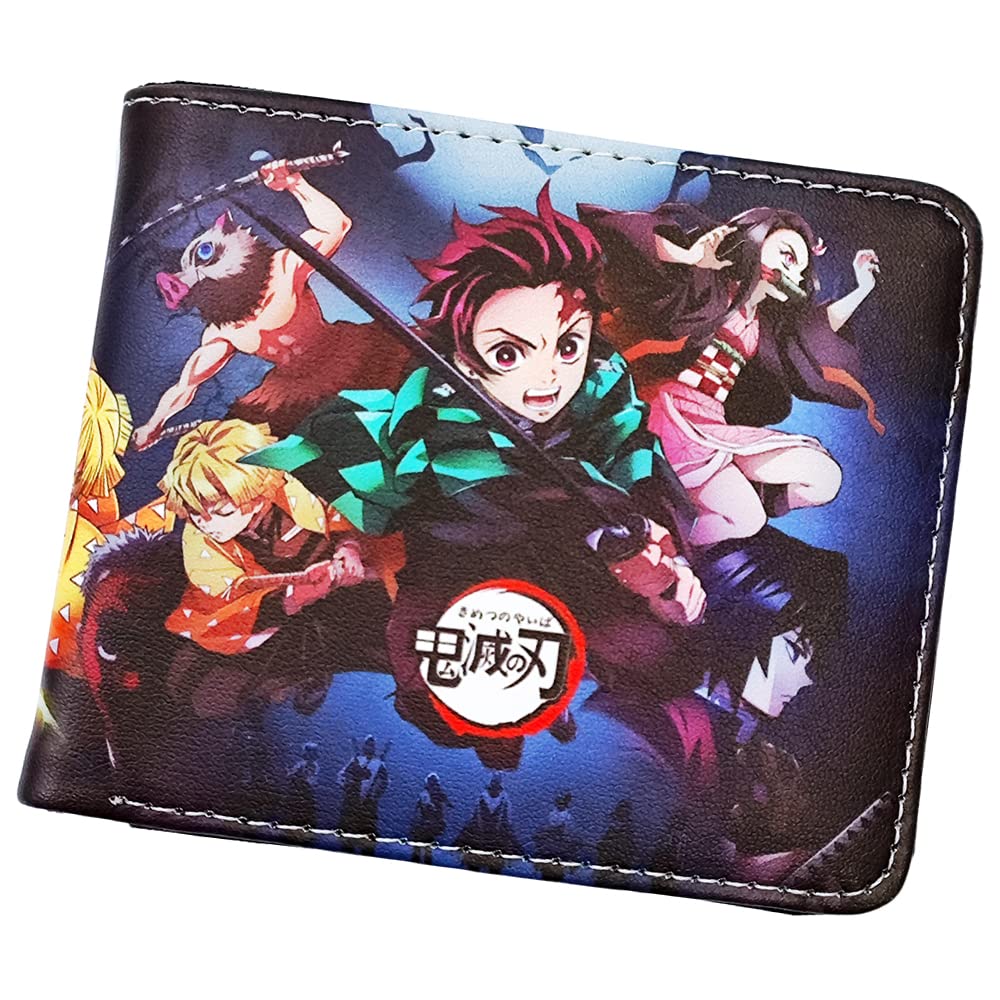 Anime Demon Wallet Tanjiro Nezuko Zenitsu Inosuke Short Bifold Leather Moneybag Photo Card Holder Cosplay Accessory Halloween