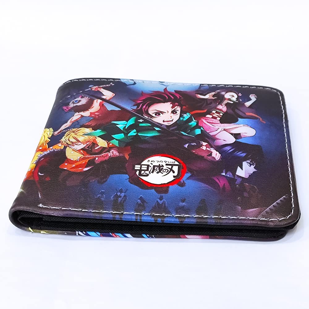 Anime Demon Wallet Tanjiro Nezuko Zenitsu Inosuke Short Bifold Leather Moneybag Photo Card Holder Cosplay Accessory Halloween