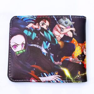 Anime Demon Wallet Tanjiro Nezuko Zenitsu Inosuke Short Bifold Leather Moneybag Photo Card Holder Cosplay Accessory Halloween