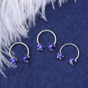 OUFER 18G 316L Stainless Steel Daith Earrings Purple Moon Star Shape Horseshoe Circular Barbell Cartilage Hoop Septum Piercing …