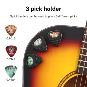 Donner Guitar Picks Holder, with Picks Case 3 Pack, 10pcs Guitar Picks Contains Thin, Medium, Heavy Picks, 9pcs 3M Stickers, Suitable for Acoustic Guitar Electric Guitar Bass Ukulele Banjo