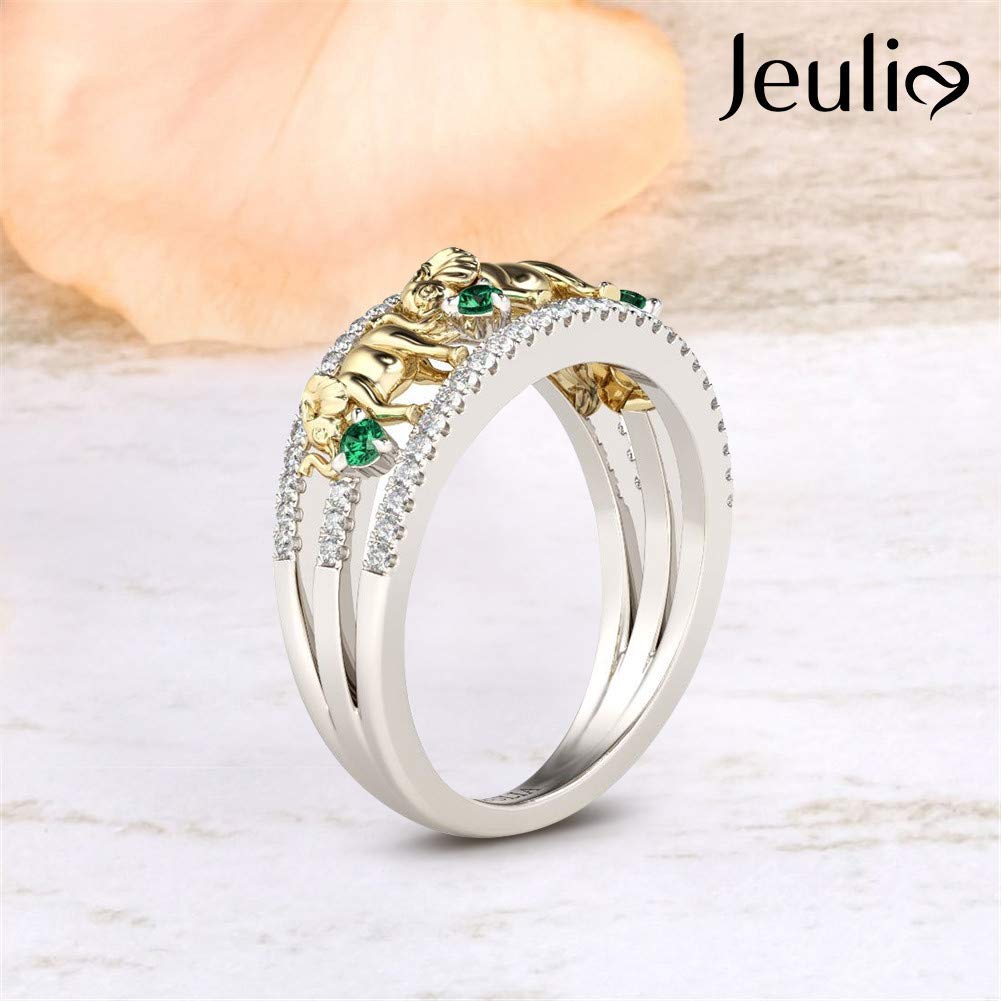 Jeulia 1.5 Carat Sterling Silver Elephant Rings for Women Men 14K Gold Plated Wedding Band Cubic Zirconia Engagement Rings Anniversary Promise Rings (7)