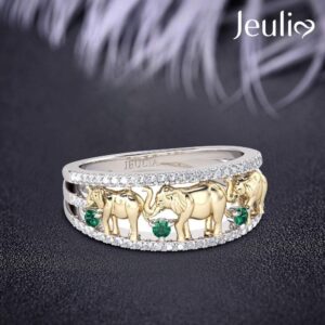 Jeulia 1.5 Carat Sterling Silver Elephant Rings for Women Men 14K Gold Plated Wedding Band Cubic Zirconia Engagement Rings Anniversary Promise Rings (7)