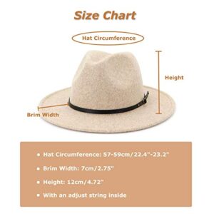 Lisianthus Womens Classic Wool Fedora with Belt Buckle Wide Brim Panama Hat B-Beige