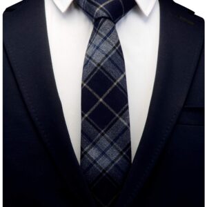 GUSLESON Tartan Tie Mens Casual Gray Ties Dark Navy blue Striped Necktie Festival Gifts (0910-08)