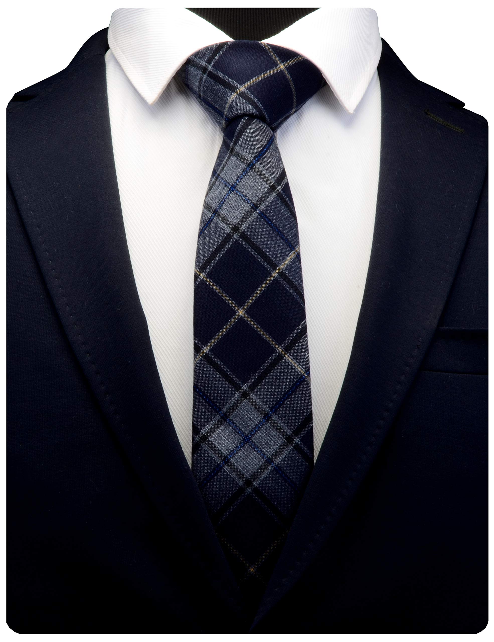 GUSLESON Tartan Tie Mens Casual Gray Ties Dark Navy blue Striped Necktie Festival Gifts (0910-08)