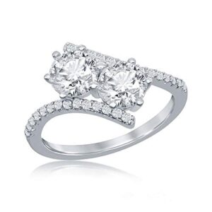 beaux bijoux silver tone two-stone round cubic zirconia bridal engagement band ring