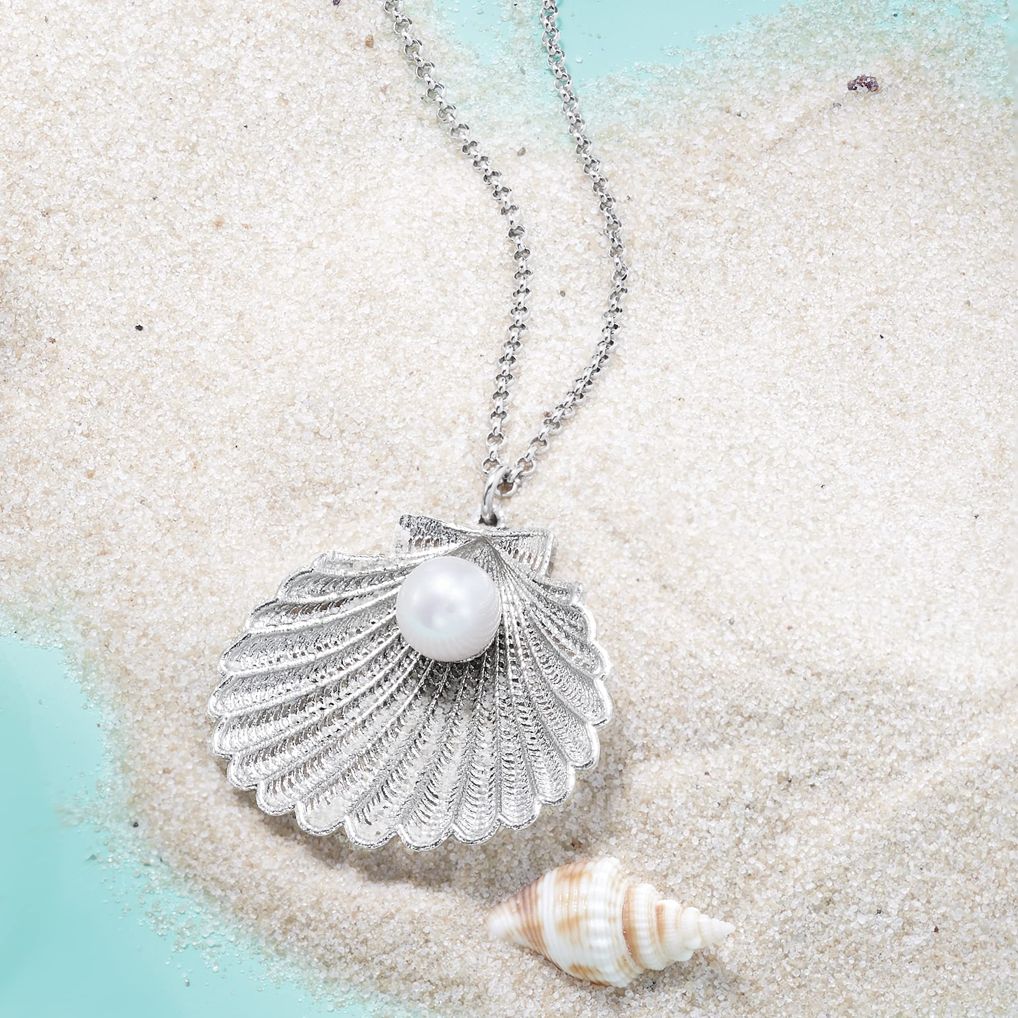 Ross-Simons Italian Cultured Pearl Seashell Pendant Necklace in Sterling Silver. 18 inches